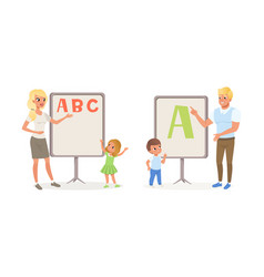 Cute little boys and girls studying alphabet with Vector Image