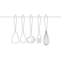 Kitchen tools continuous one line drawing kitchen Vector Image