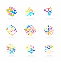 Network cube icons set Royalty Free Vector Image