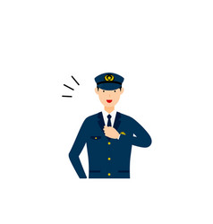 Young male police officer posing putting both Vector Image