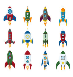 Retro space rocket ship icon set in a flat Vector Image
