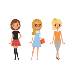 Three girls dressed in trendy clothes standing Vector Image