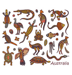 Animals drawings aboriginal australian style in Vector Image