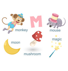 Alphabet isolated letter m-monkey-mushroom Vector Image