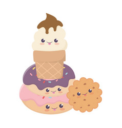 Cute sweet donut cookie ice cream kawaii cartoon Vector Image