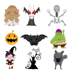 Cute halloween with owl black cat and spider Vector Image