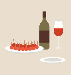 Pizza on a served table linear drawing Royalty Free Vector