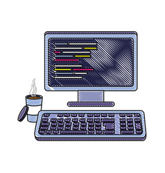 Outline computer with programming code and hot Vector Image