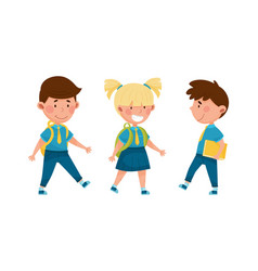 Cute kids in blue school uniform set smiling Vector Image
