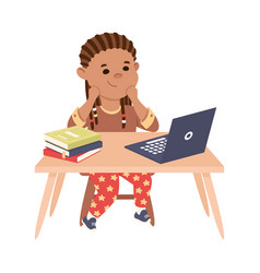 Cute girl sitting at the desk and reading a book Vector Image
