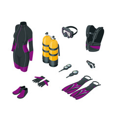 Isometric scuba gear and accessories equipment Vector Image