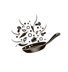 Cooking process flipping asian food in a pan Vector Image