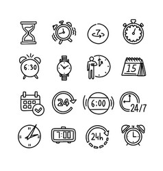 Set of time clock icons outline doodle Royalty Free Vector