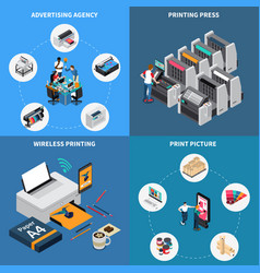 Printing house isometric set Royalty Free Vector Image