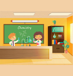 School kids in chemistry lab children in science Vector Image