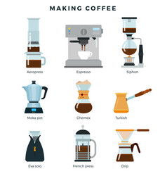 Coffee brewing methods icons set different ways Vector Image