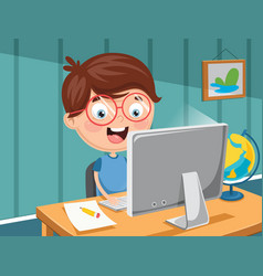 Kid with computer Royalty Free Vector Image - VectorStock
