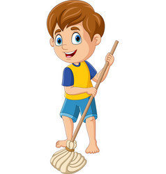 Cartoon little boy mopping the floor Royalty Free Vector