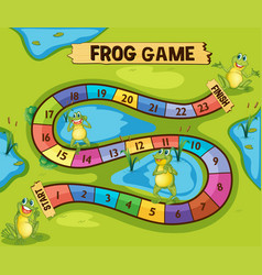 Boardgame template with green frogs in park Vector Image