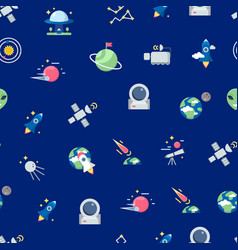 Blue seamless pattern with space icons in thin Vector Image