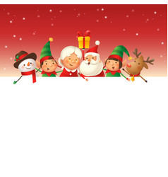 Santa claus mrs claus elves snowman and reindeer Vector Image