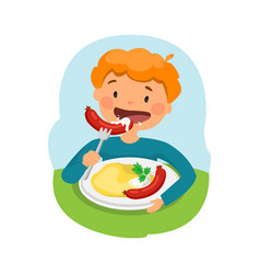 Child eating healthy food Royalty Free Vector Image