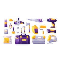 Tools objects cartoon set Royalty Free Vector Image
