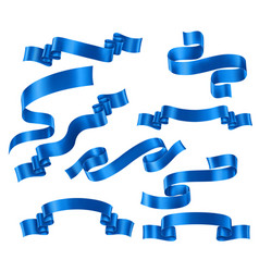 Blue ribbon banner satin glossy bow blank design Vector Image