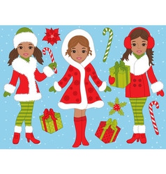 African american christmas girls set Royalty Free Vector