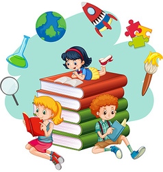 Three kids reading books Royalty Free Vector Image