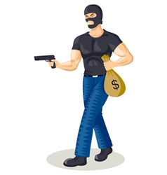 Cartoon bandit in a mask with a gun a knife Vector Image