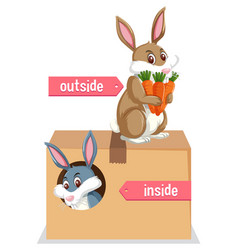 Preposition wordcard with rabbit under table Vector Image