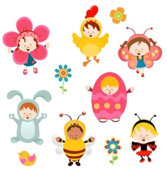 Happy kids playing spring rider giraffe Royalty Free Vector