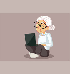 Happy grandma with laptop female character Vector Image