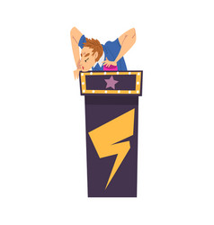 Man guessing questions on quiz show guy pressing Vector Image