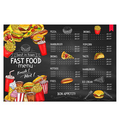Menu card template for fast food meals Royalty Free Vector