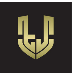 Tj logo monogram with sword and shield Royalty Free Vector