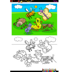 Insects animal characters coloring book Royalty Free Vector