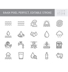 Water usage thin line contour icons set Royalty Free Vector