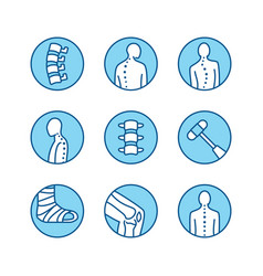 Spine backbone line icons orthopedics clinic Vector Image