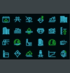 Sea level rise icons set flat Royalty Free Vector Image