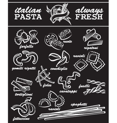 Pasta and chalk typography on a chalkboard Vector Image