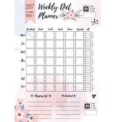 Weekly meal plan mealtime diary Royalty Free Vector Image