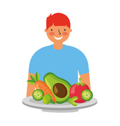 Man eating vegetables healthy food Royalty Free Vector Image