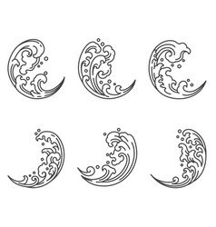 Japan water wave icon set Royalty Free Vector Image