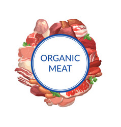 Cartoon meat elements under circle with Royalty Free Vector
