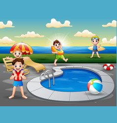 Cartoon boy jumping in swimming pool Royalty Free Vector