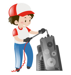 Man working on big machine Royalty Free Vector Image