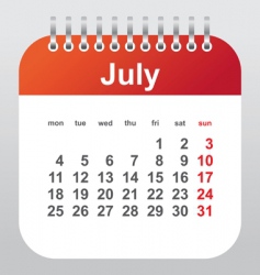 July calendar Royalty Free Vector Image - VectorStock