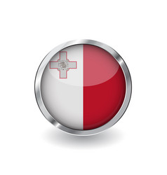 Flag of malta button with metal frame and shadow Vector Image